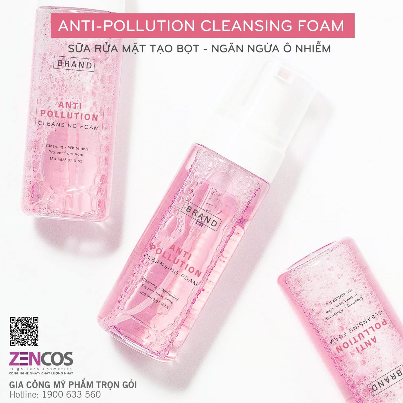 Gia công sữa rửa mặt bung bọt anti-pollution cleansing foam
